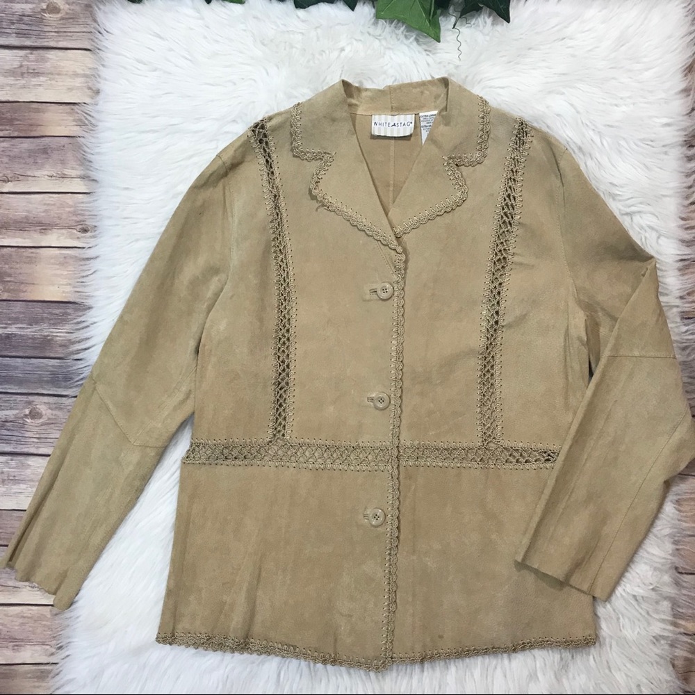 Vintage Suede Macrame Crochet Jacket White Stag - Gem